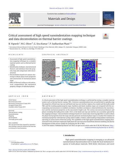 Pdf Critical Assessment Of High Speed Nanoindentation Mapping