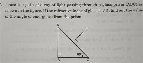 trace the path of a ray of light passing through a glass prism abc as s