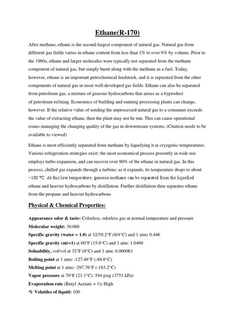 Ethane R 170 Physical And Chemical Properties Pdf Natural Gas