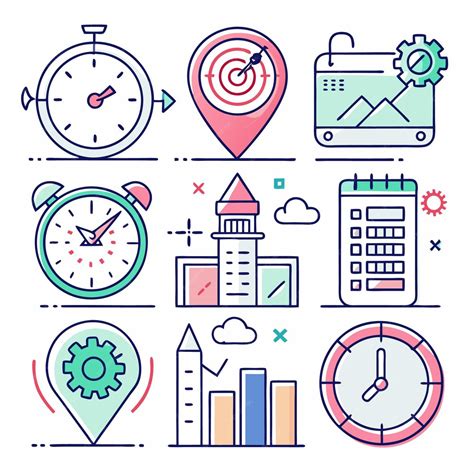 Set Of Colorful Flat Icons Related To Time Management And Business Premium Ai Generated Vector