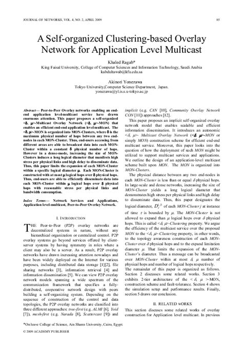 Pdf A Self Organized Clustering Based Overlay Network For Application Level Multicast
