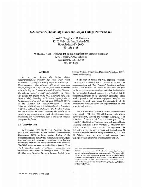 U S Network Reliability Issues And Major Outage Performance Ieee