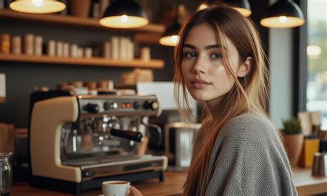 A Woman Sitting At A Coffee Shop With A Cup Of Coffee 72606946 Stock