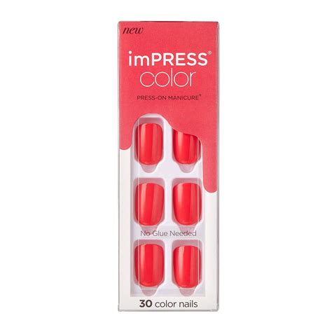 Kiss Impress No Glue Mani Press On Nails Color Corally Crazy Orange Short Size Squoval