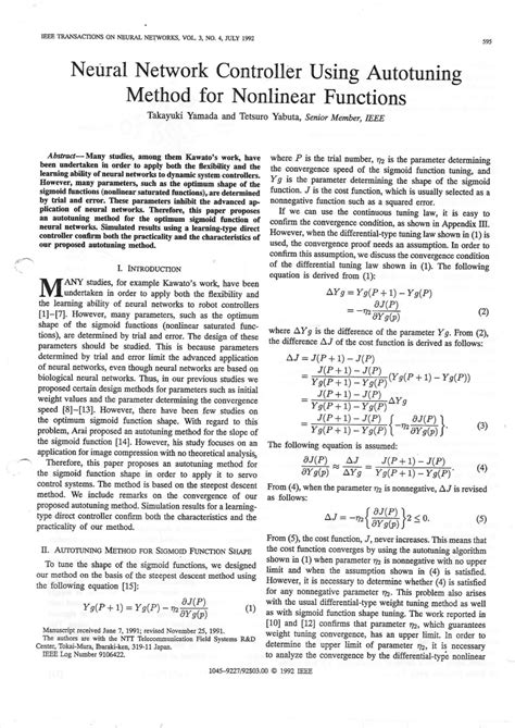 PDF Neural Network Controller Using Autotuning Method For Nonlinear Functions