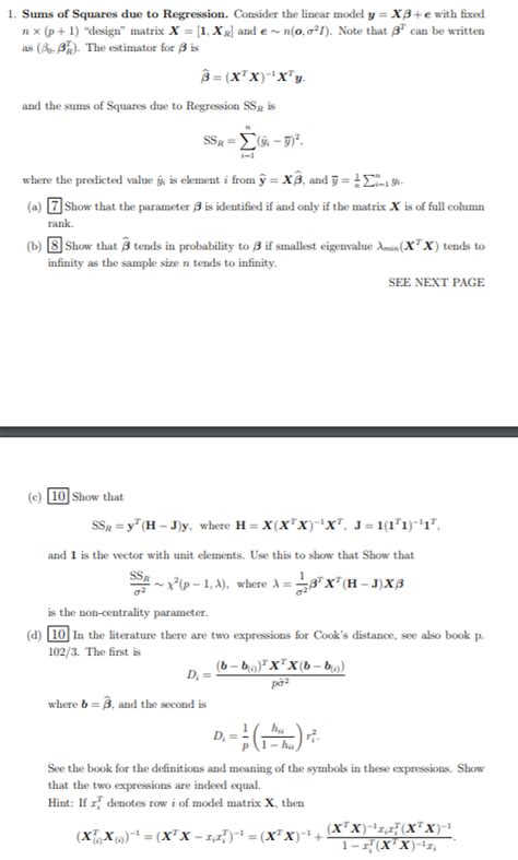 Solved 1 Sums Of Squares Due To Regression Consider The
