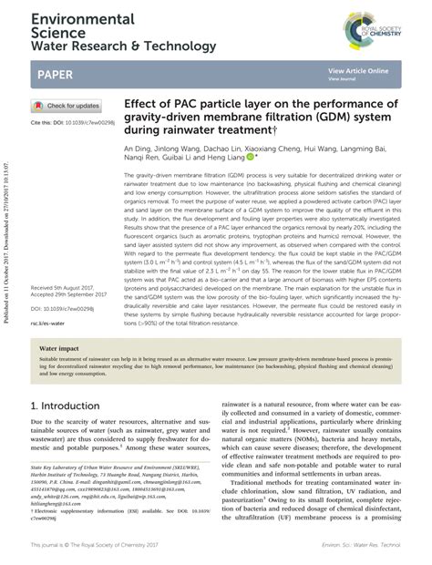 Pdf Effect Of Pac Particle Layer On The Performance Of Gravity Driven