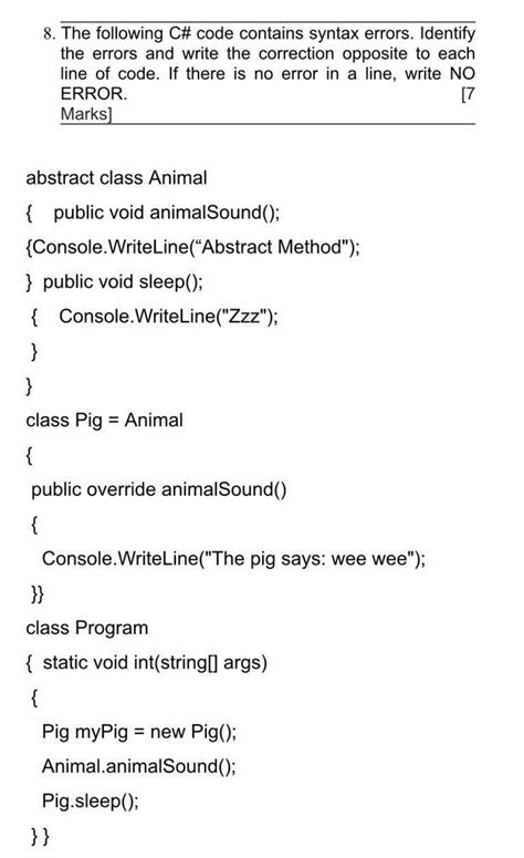 Solved 8 The Following C Code Contains Syntax Errors