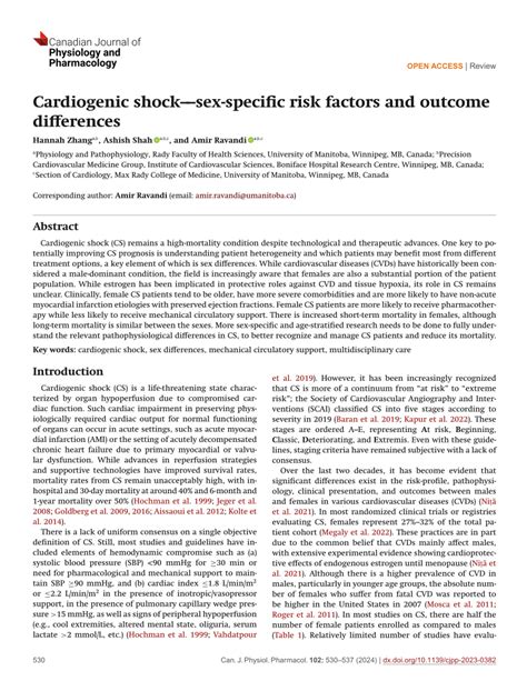 Cardiogenic Shock—sex Specific Risk Factors And Outcome Differences Request Pdf