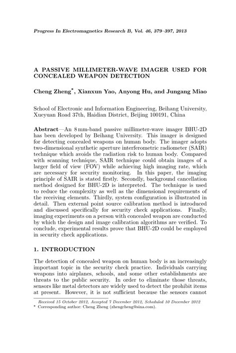 Pdf A Passive Millimeter Wave Imager Used For Concealed Weapon Detection
