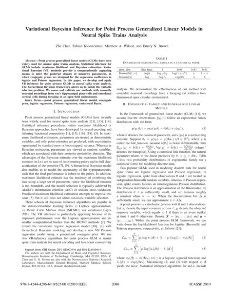 Pdf Variational Bayesian Inference For Point Process Generalized Linear Models In Neural Spike