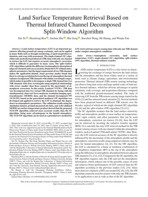 Pdf Land Surface Temperature Retrieval Based On Thermal Infrared