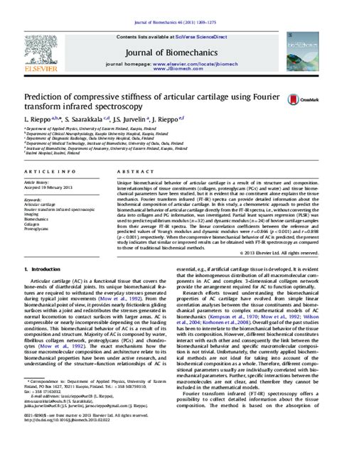 Pdf Prediction Of Compressive Stiffness Of Articular Cartilage Using Fourier Transform