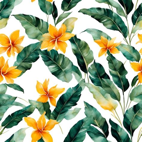 Premium Photo Watercolor Tropical Flower Plant Background Seamless