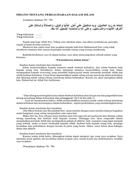 Persaudaraan Dalam Islam Pidato Singkat Pdf