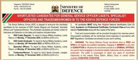 Kenya Defence Force Kdf Shortlisted Candidates 2025 Reporting Dates