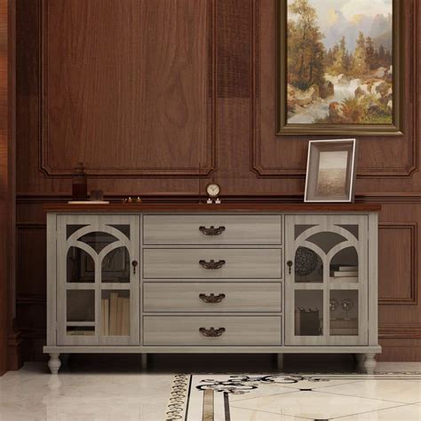 Fufuandgaga 63 In L Gray Farmhouse Style Rectangle Wood Console Table Entry Table Cupboard