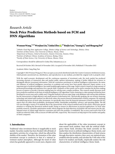 Pdf Stock Price Prediction Methods Based On Fcm And Dnn Algorithms