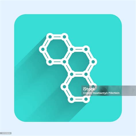 긴 그림자로 격리 된 화이트 라인 화학 공식 아이콘 혁신 의학 건강 연구 및 과학을 위한 추상적 육각형 녹색 정사각형 버튼입니다 벡터 건강관리와 의술에 대한 스톡 벡터 아트