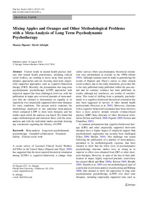 Pdf Mixing Apples And Oranges And Other Methodological Problems With A Meta Analysis Of Long