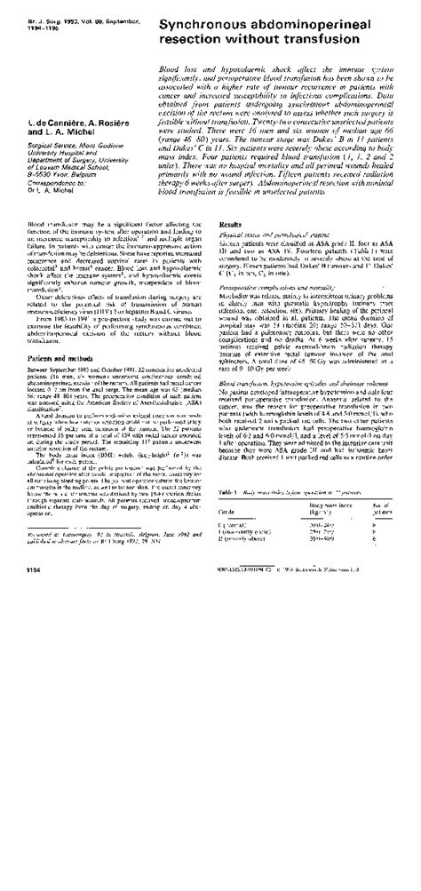 Pdf Synchronous Abdominoperineal Resection Without Transfusion