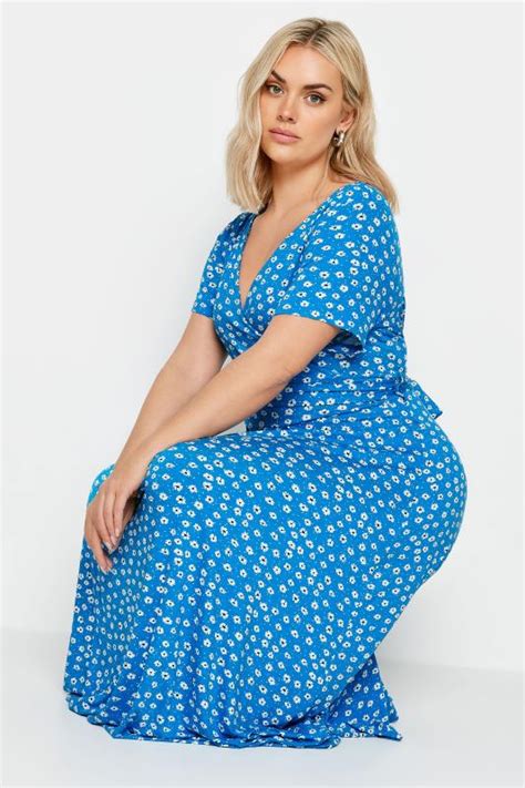 Yours Plus Size Blue Ditsy Floral Print Maxi Wrap Dress Yours Clothing