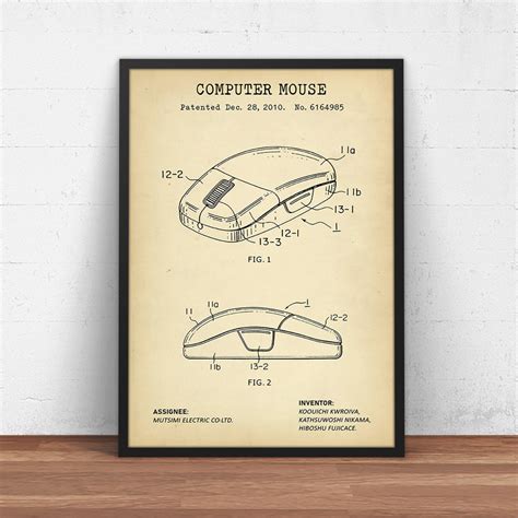 Mouse Patent Print Computer Mouse Blueprint Art Tech Poster Etsy