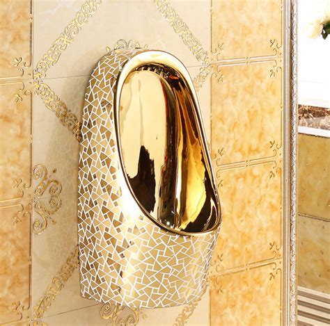 Elegant Wall Mounted Mosaic Gold Urinal Royal Toiletry Global