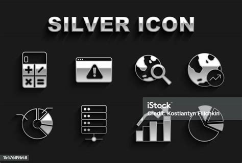 느낌표 아이콘이 있는 서버 재무 성장 파이 차트 인포그래픽 검색 지구 계산기 및 브라우저를 설정합니다 벡터 개념에 대한 스톡