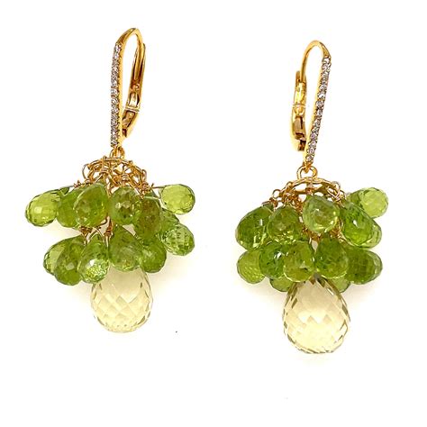 18k White Gold Briolette Cut Peridot Drop Earrings For Sale At 1stdibs