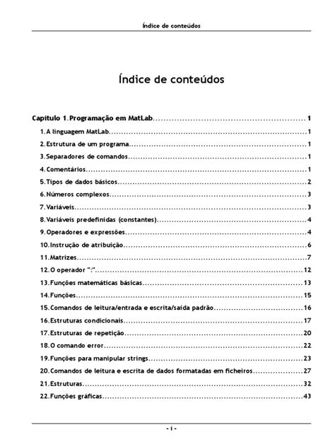 Índice De Conteúdos Sobre Programação Em Matlab Pdf Matriz