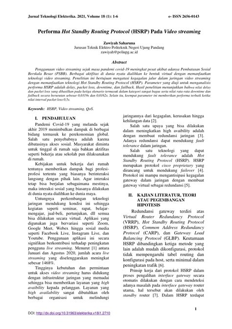 Pdf Performa Hot Standby Routing Protocol Hsrp Pada Video Streaming