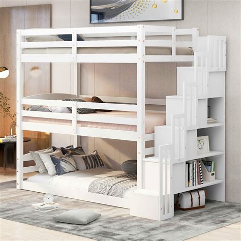 Triple Bunk Bed With Stairs Twin Over Twin Bunk Beds For 3