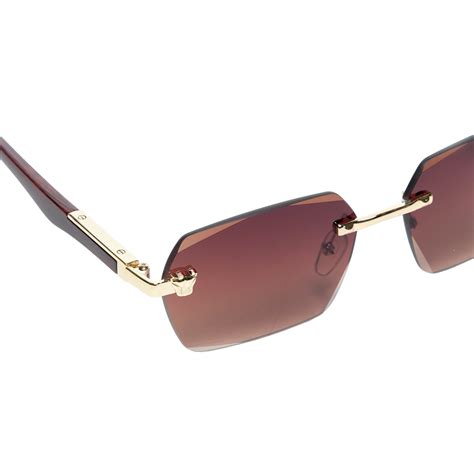 Chokore Rimless Leopard Head Sunglasses With Wooden Temple Brown