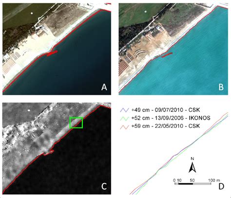 Shoreline Detection A Instantaneous Shorelines Superimposed Ikonos Download Scientific