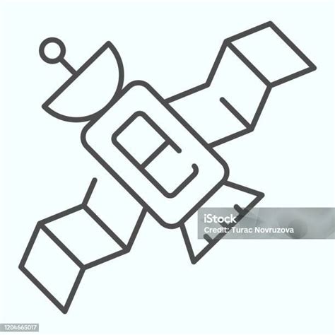 위성 가는 선 아이콘입니다 접시 시스템 방송과 공간 궤도 통신 우주 탐사 디자인 개념 흰색 배경에 윤곽 스타일 픽토그램 웹 및 응용 프로그램에 사용 Eps 10 10에 대한