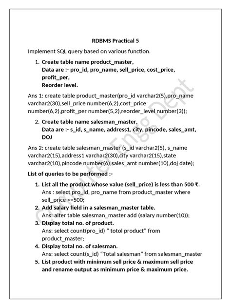 Rdbms Practical 5 Pdf Relational Database Data