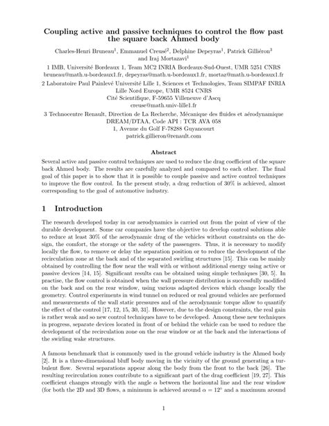 Pdf Coupling Active And Passive Techniques To Control The Flow Past The Square Back Ahmed Body