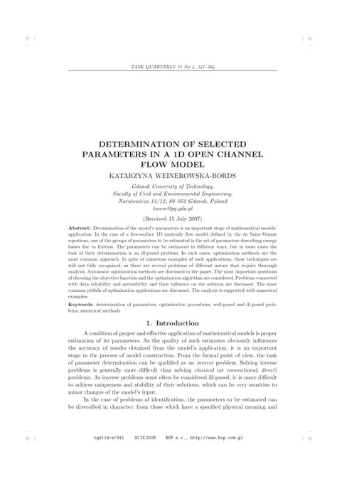 PDF DETERMINATION OF SELECTED PARAMETERS IN A D OPEN CHANNEL FLOW MODEL