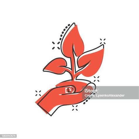 만화 스타일의 식물 아이콘과 손 흰색 고립 된 배경에 꽃 새싹 만화 벡터 일러스트 환경 보호 스플래시 효과 서명 비즈니스 개념 개발에 대한 스톡 벡터 아트 및 기타 이미지