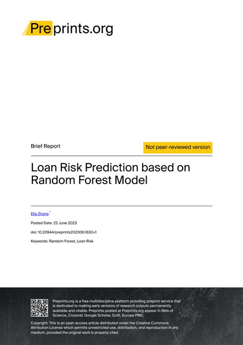 Pdf Loan Risk Prediction Based On Random Forest Model