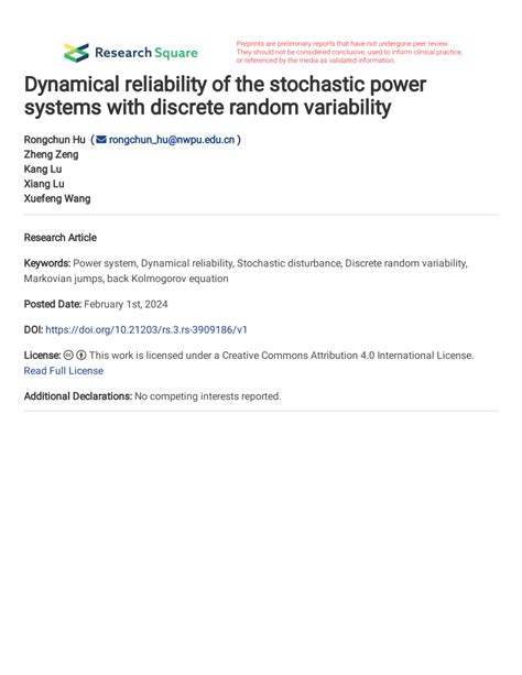 Pdf Dynamical Reliability Of The Stochastic Power Systems With Discrete Random Variability