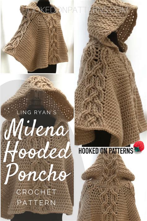 Milena Hooded Poncho Crochet Pattern Iconic Twisted Cable Design