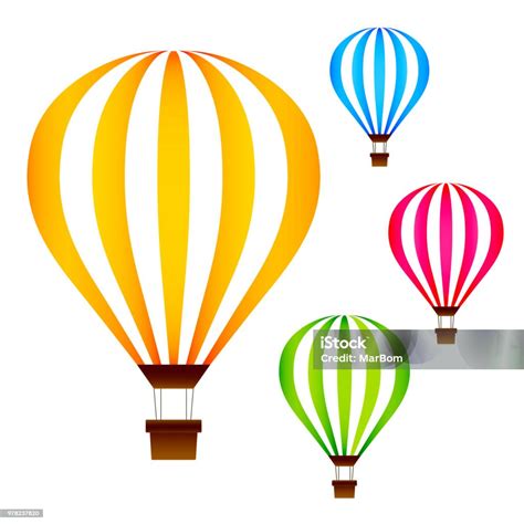Balon Udara Panas Berwarnawarni Diatur Terisolasi Pada Vektor Latar Belakang Putih Ilustrasi