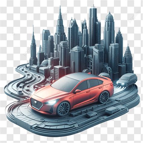 곡선 도로에 빨간색 자동차가 있는 도시 풍경의 디지털 그림 도시 풍경 그림 빨간 차 곡선 도로 Png 일러스트 및 이미지 에 대한 무료 다운로드 Pngtree