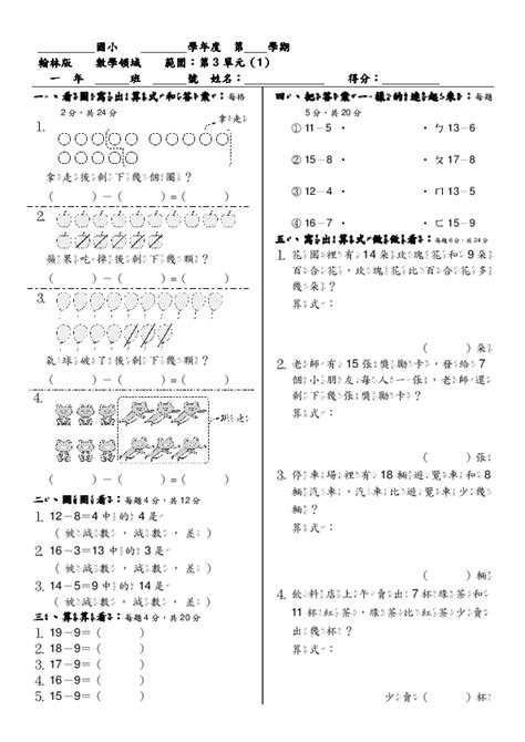 國小 數學 1下 單元三 20以內的減法 Shareclass