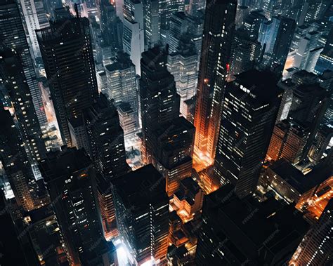 Premium Photo Aerial View Of A Massive Big City Skyline At Night And