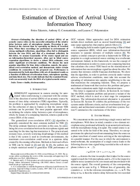 Pdf Estimation Of Direction Of Arrival Using Information Theory