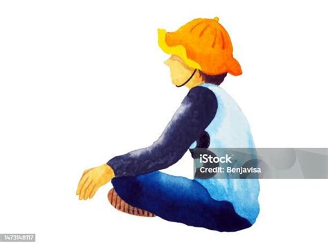 남자 소년 사람들 몸 측면 앉아 명상 추상적인 마음 정신 건강 영적 에너지 의식적인 호흡 치유 평화 감정 요가 차크라 예술 수채화 그림 그림 Mental Wellbeing에