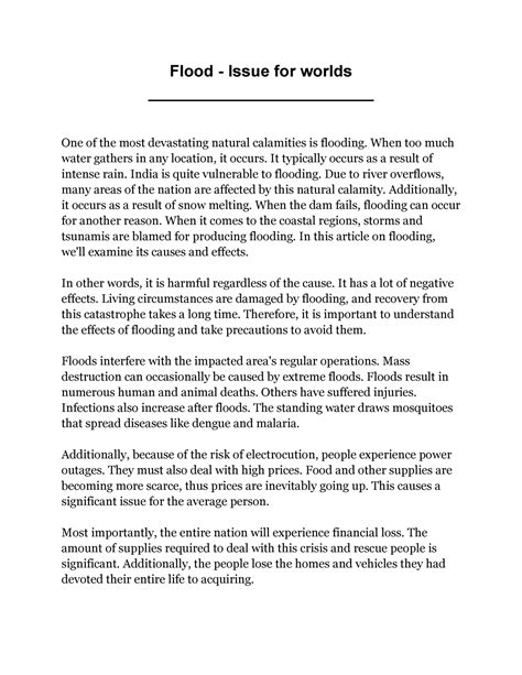 Flood Issue For Worlds Flood Issue For Worlds